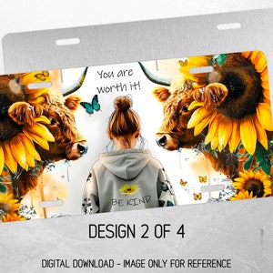 Sunflower Motivational License Plate PNG Highland Cow License Plate ...