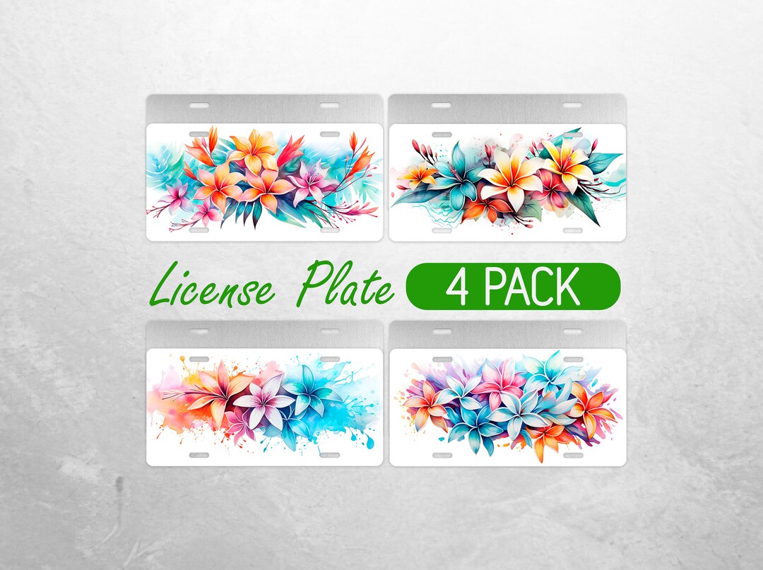 Tropical Plumerias License Plate PNG Bundle Watercolor Flower License ...
