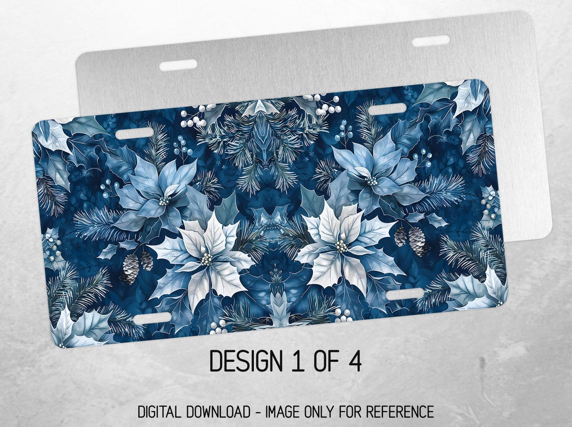 3D Christmas Flowers License Plate PNG Bundle Winter Foliage License ...