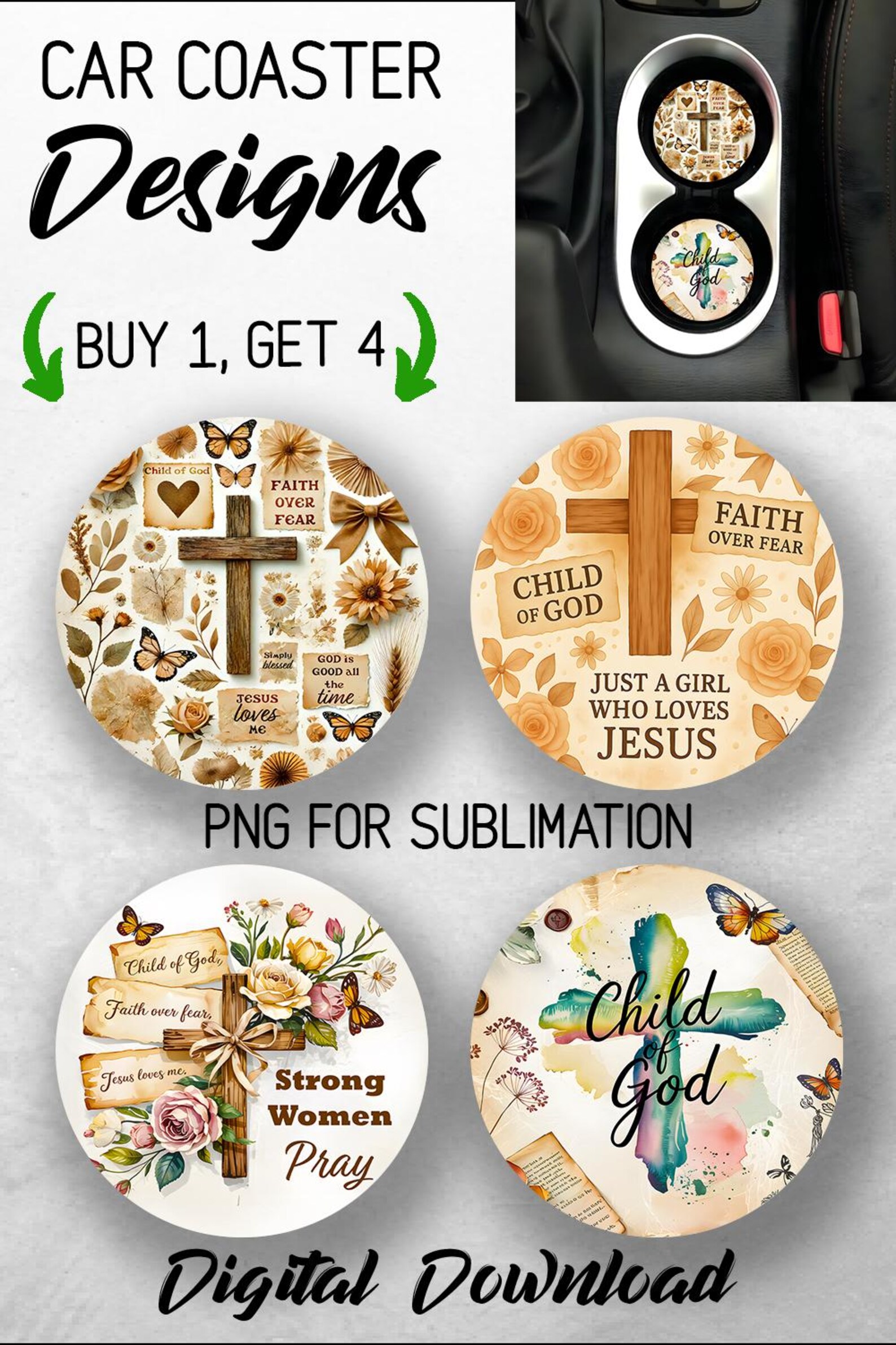 Child of God Christian Boho Car Coaster PNG Bundle God Bible Verse ...