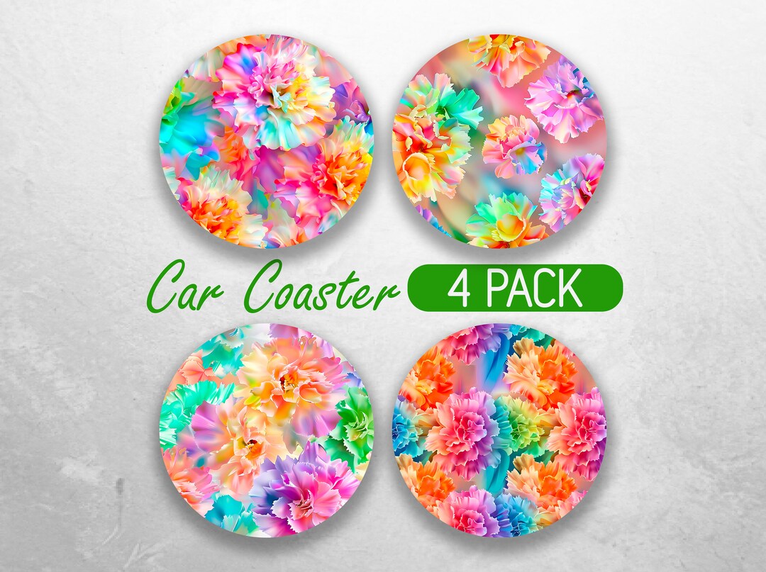 Carnation Flower Car Coaster PNG Colorful Floral Car Coaster ...