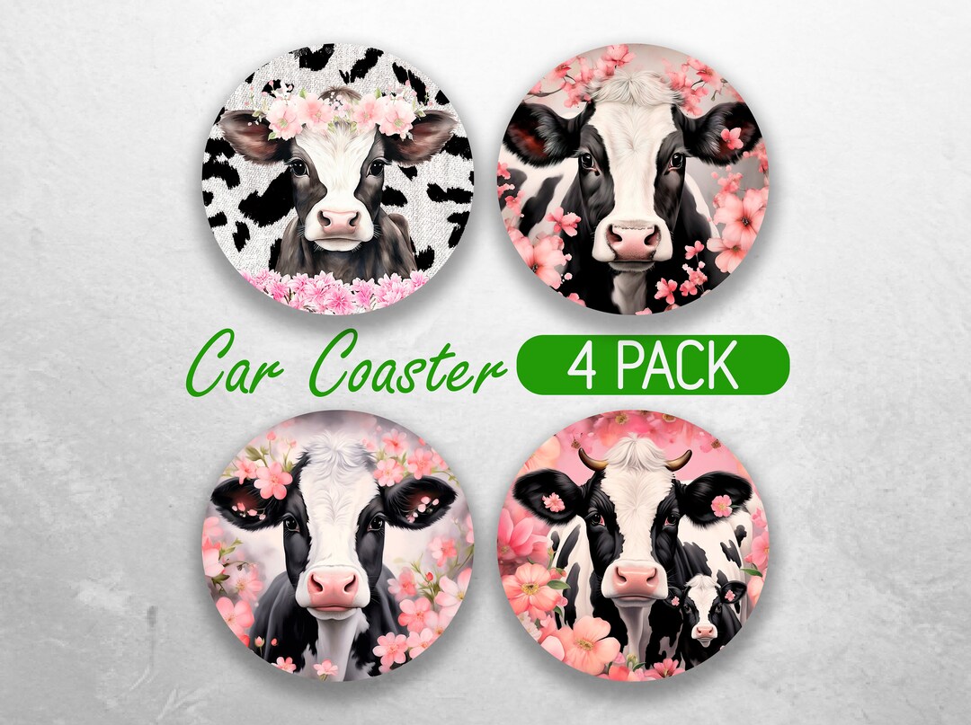 Dairy Cow Car Coaster PNG Baby Cow Car Coaster Sublimation Designs ...