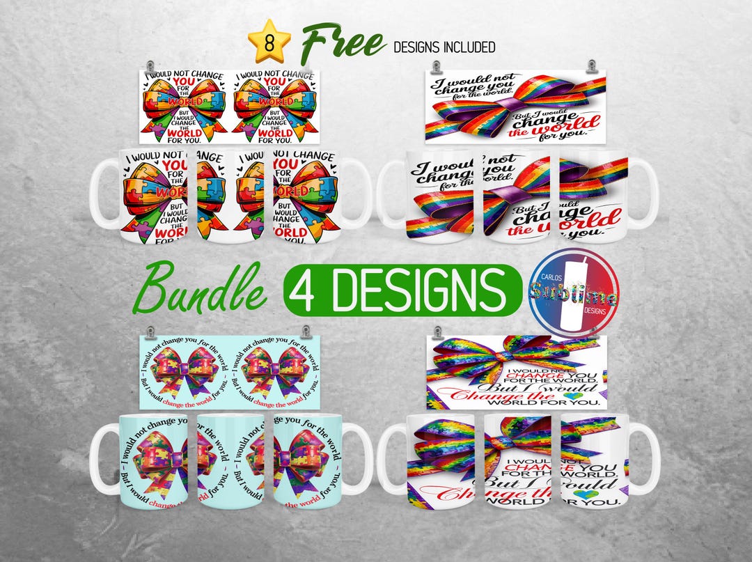 Ribbon Autism Mug Wrap Bundle Autism Awareness Mug PNG Design Autism ...