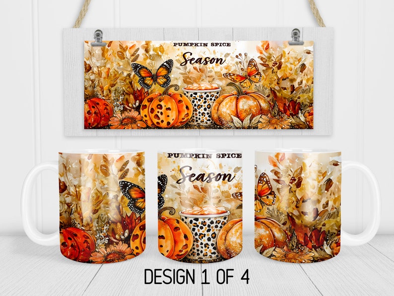 Pumpkin Season Mug Wrap PNG Bundle Pumpkin Fall 11oz and 15oz Mug ...