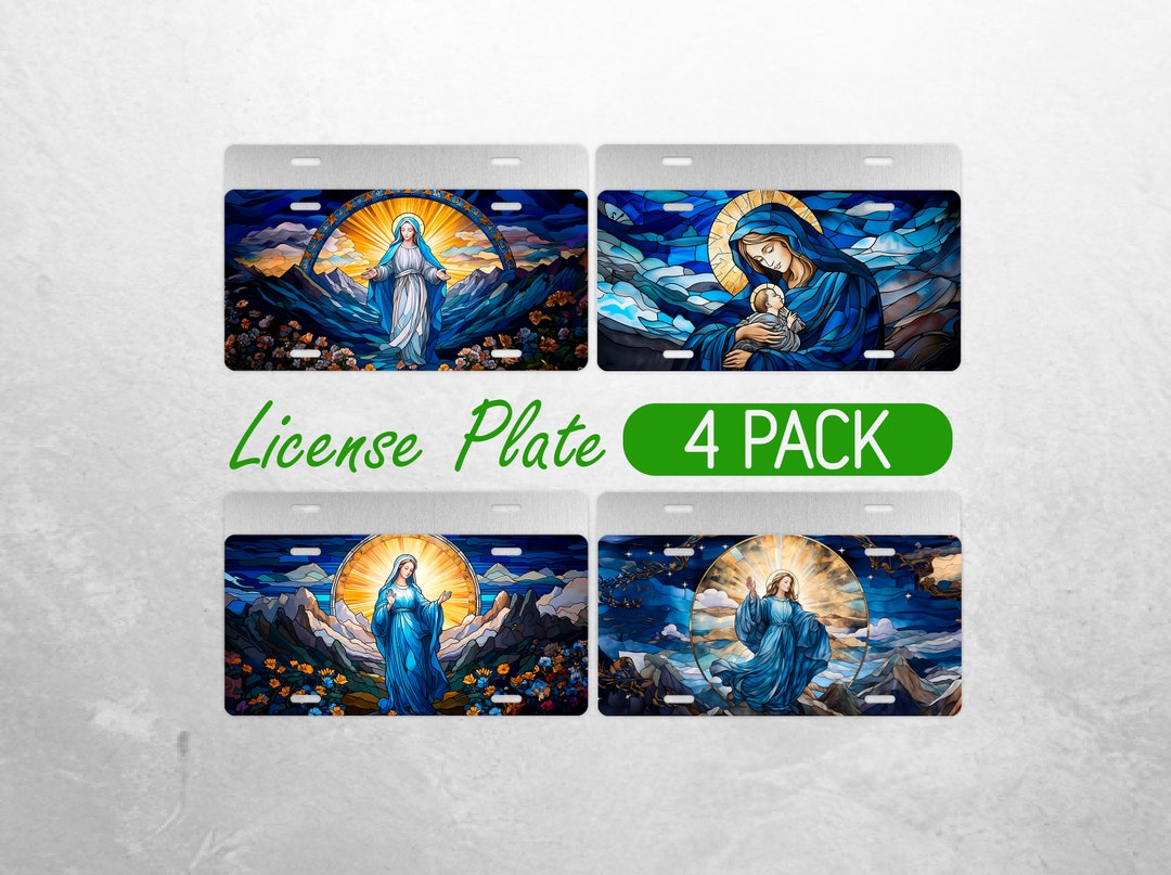 Virgin Mary License Plate PNG Bundle Stained Glass Religious License ...