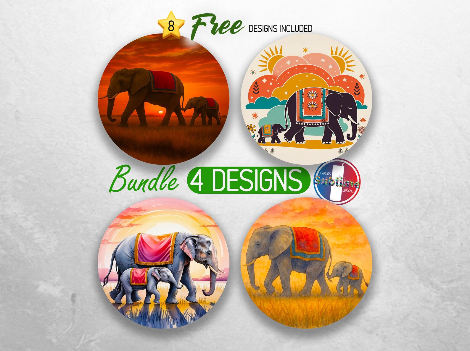 Baby and Mom Elephant Car Coaster PNG Bundle Baby Elephant Car Coaster ...