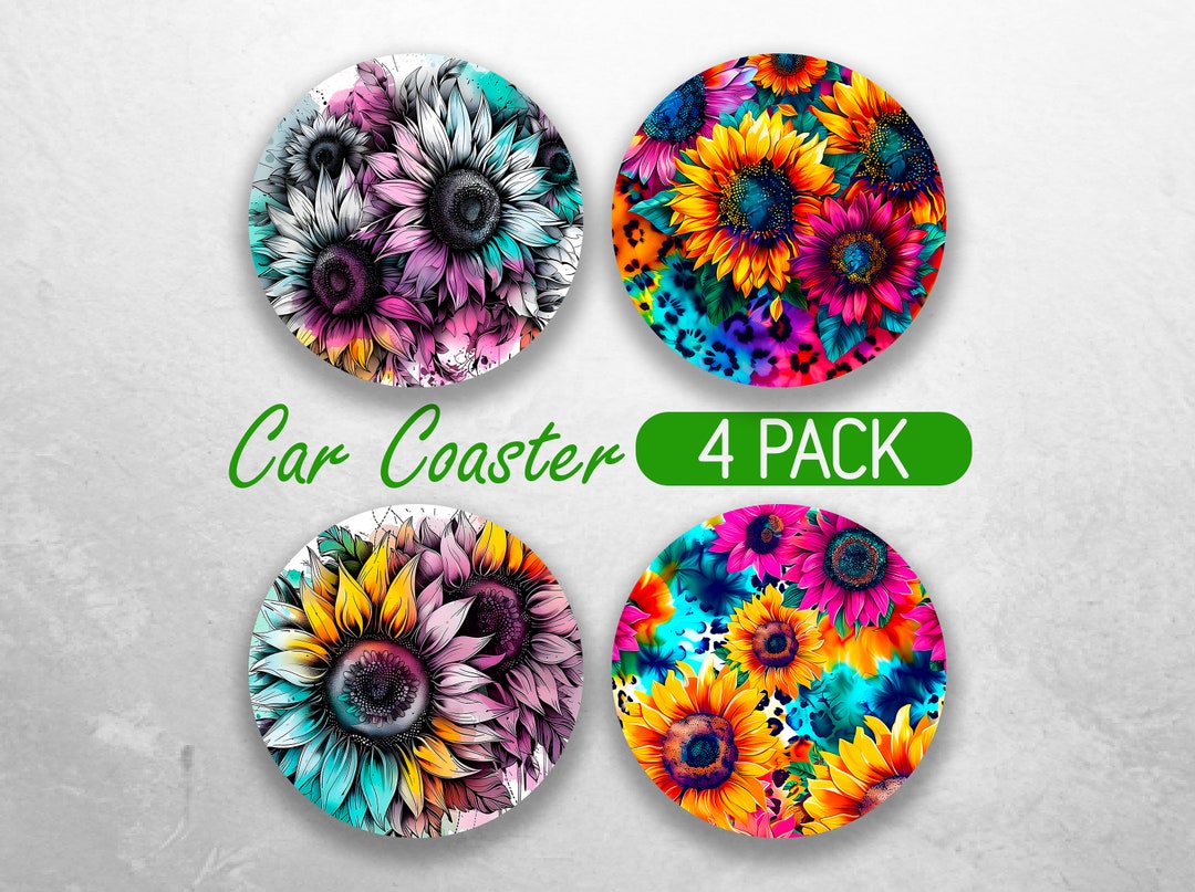Sunflower Car Coaster PNG Colorful Flowers Car Coaster Sublimation ...