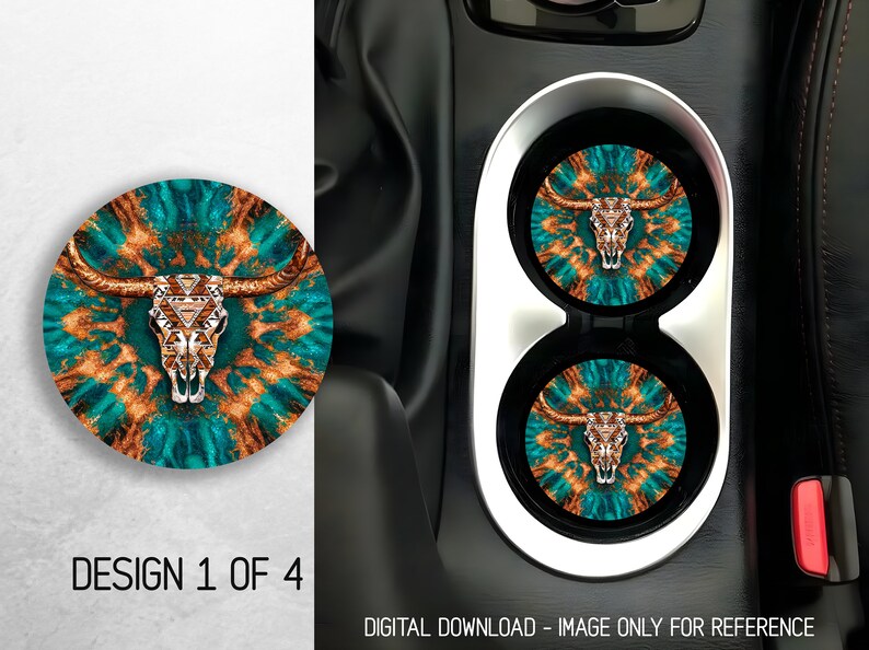 Country Western Car Coaster PNG Bundle Boho Cow Skull Coaster Png ...