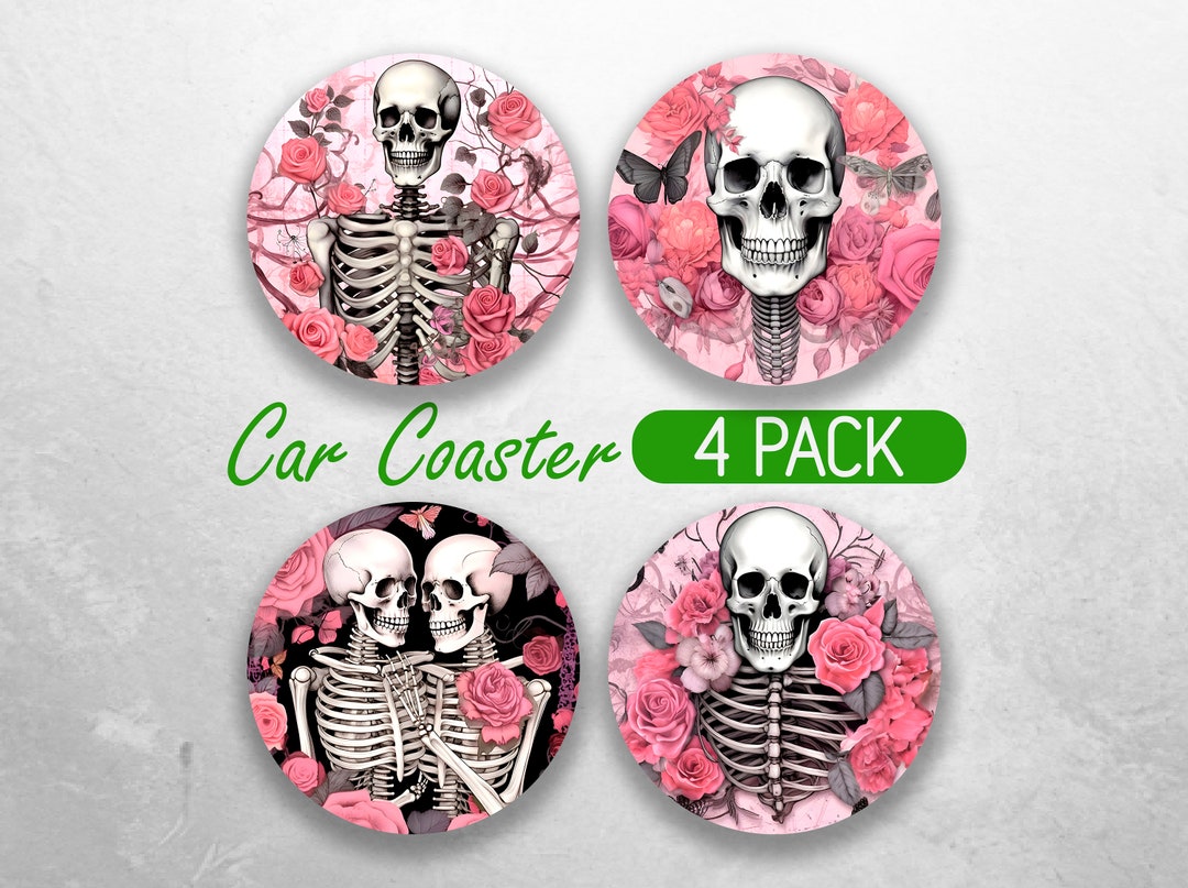 Skull Valentine Car Coaster PNG Skeleton Gothic Car Coaster Sublimation ...