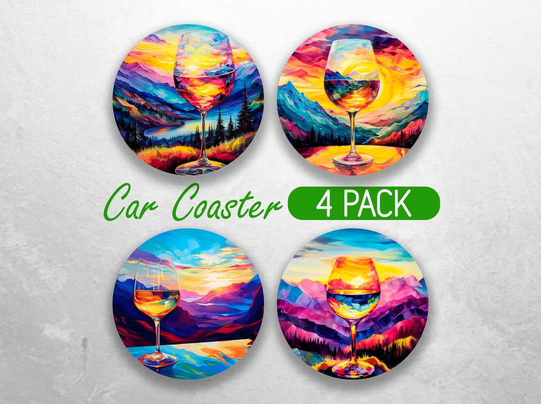 Vibrant Wine Glass Car Coaster PNG Mountains Wine Car Coaster ...