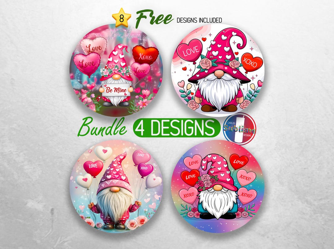 Valentines Day Gnome Car Coaster PNG Bundle Valentine Cute Gnome Car ...