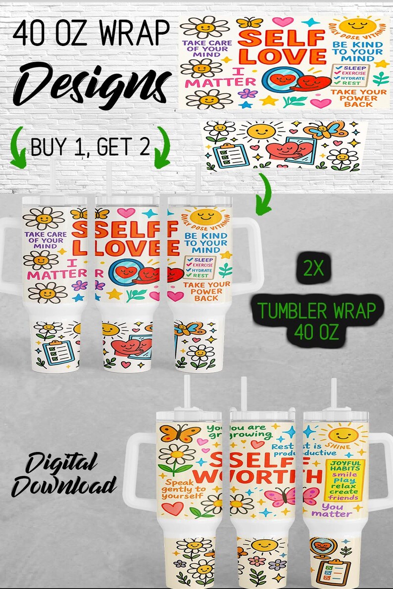 40oz Self Love 40oz Tumbler Wrap 40oz Positive Affirmation 40oz Tumbler ...
