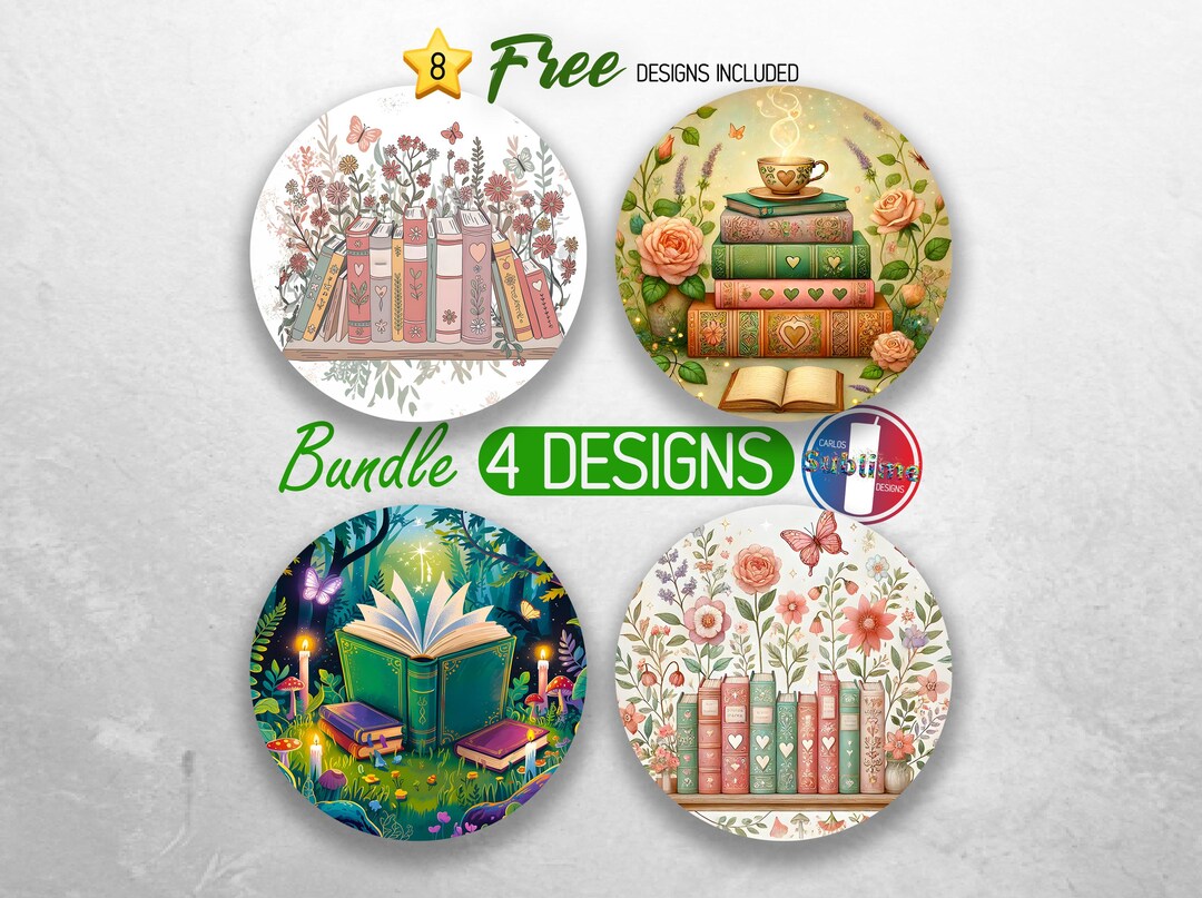Book Lover Car Coaster PNG Bundle Bookish Reading Coaster Sublimation ...