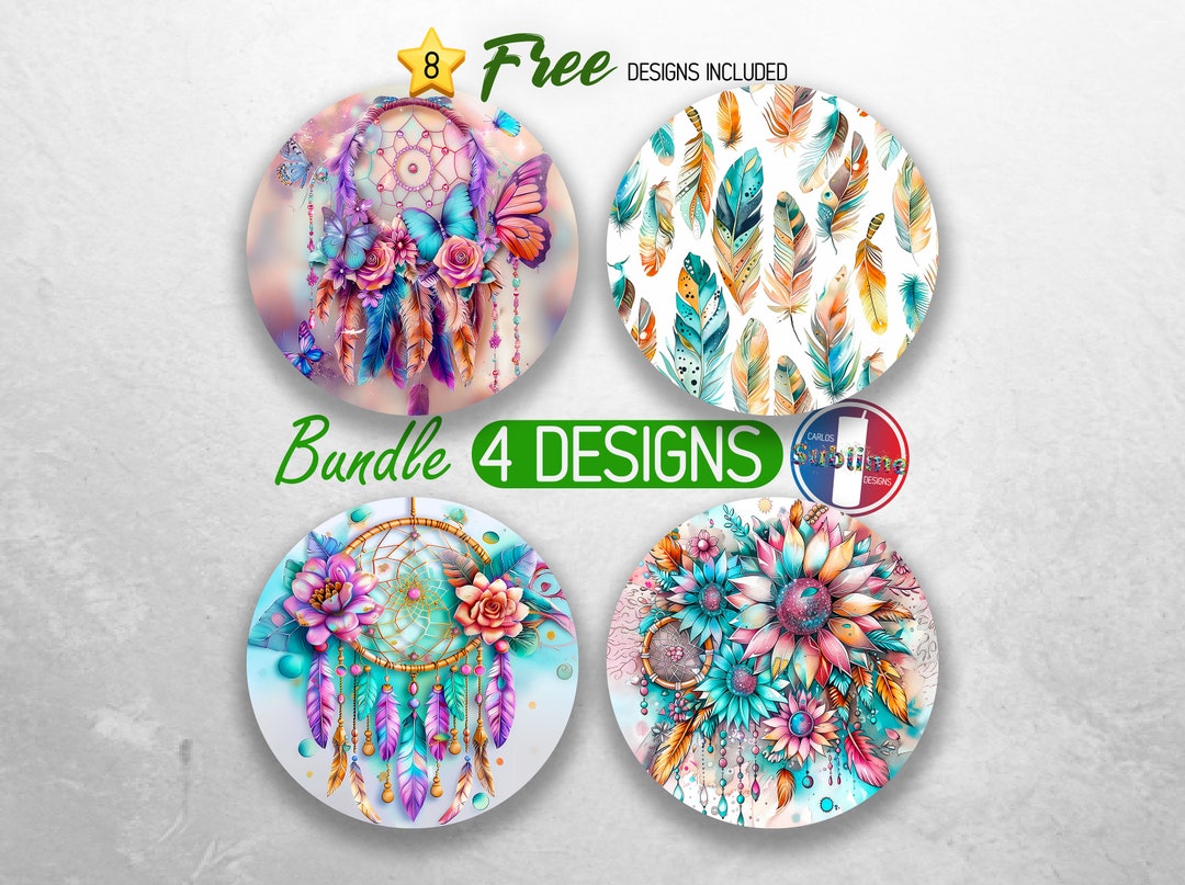 Boho Dreamcatcher Car Coaster PNG Bundle Boho Flowers Coaster Png ...