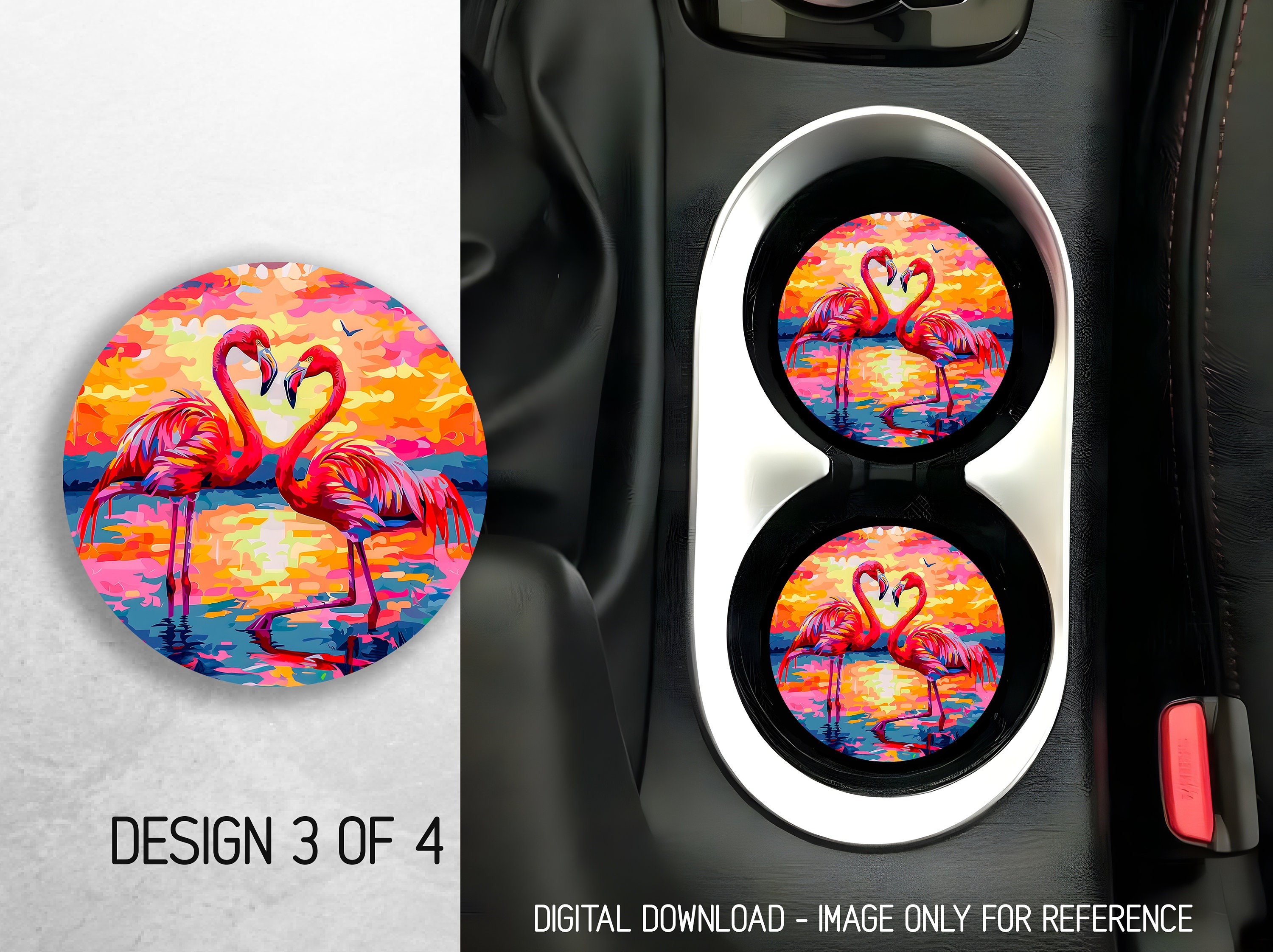 Pastel Flamingo Car Coaster PNG Pink Flamingos Car Coaster Sublimation ...