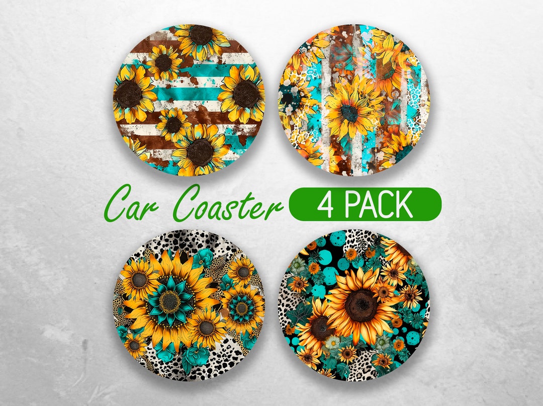 Spring Sunflower Car Coaster PNG Gemstone Cowhide Car Coaster ...