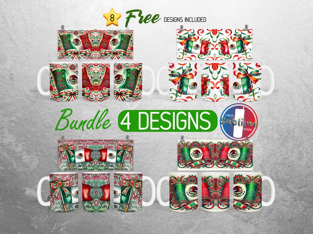 Mexican Flag Mug Wrap PNG Bundle Mexico 15oz Mug Wrap Latino Full Mug ...