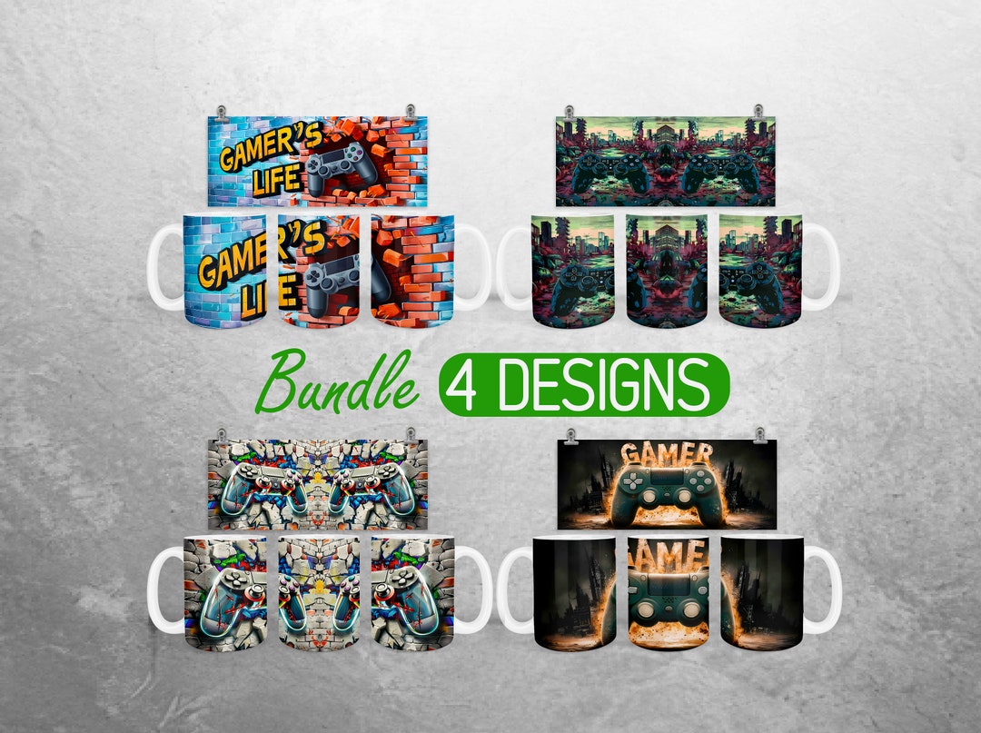3D Video Gaming Mug Wrap PNG Player Gamer 11oz and 15oz Mug Sublimation ...