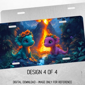 Pink Dinosaur License Plate PNG Bundle Kawaii Dino License Plate Design ...