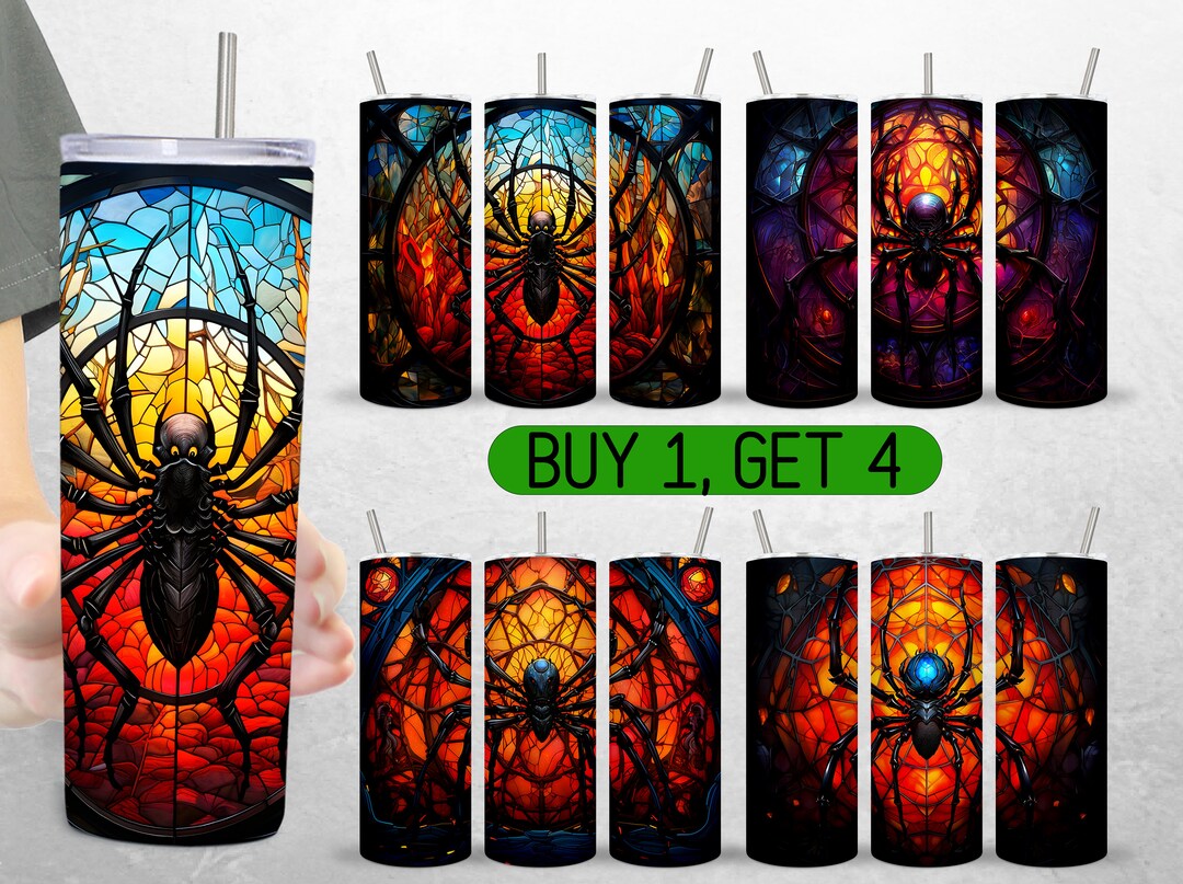 Black Spider Tumbler Wrap Spider Web Stained Glass Tumbler Halloween ...