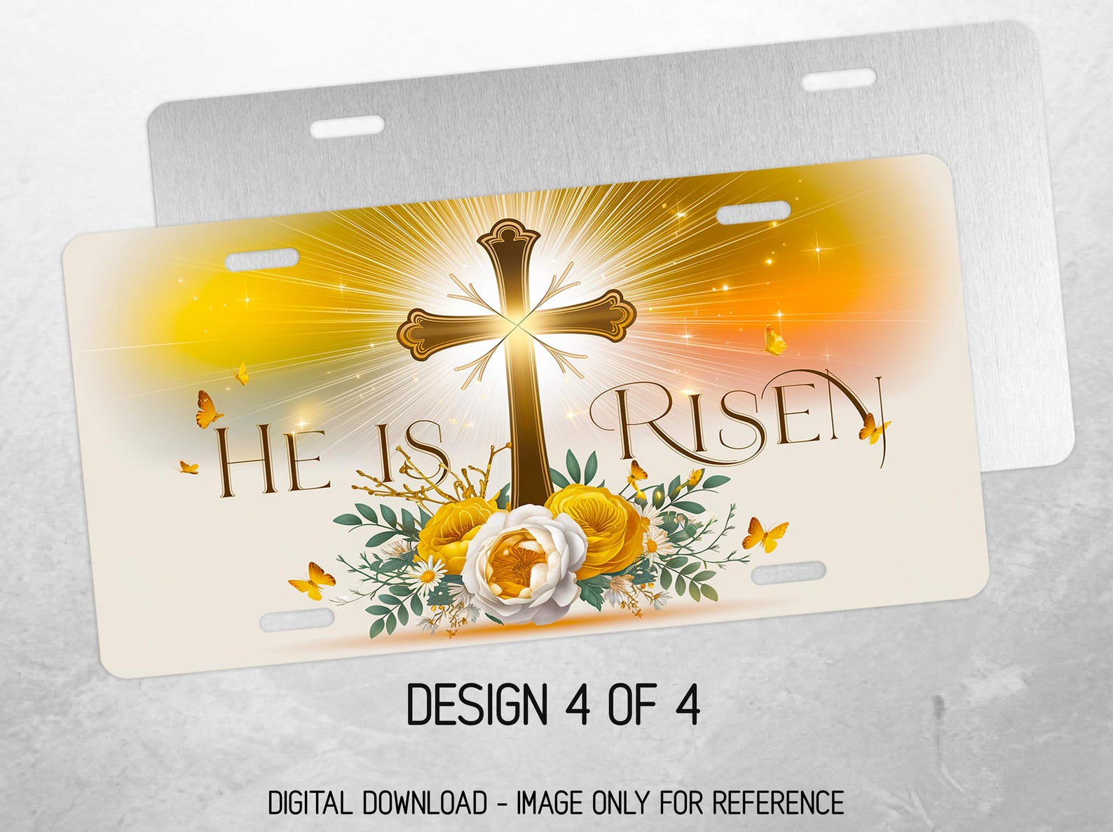 Easter He is Risen License Plate PNG Bundle Floral Christian Cross ...