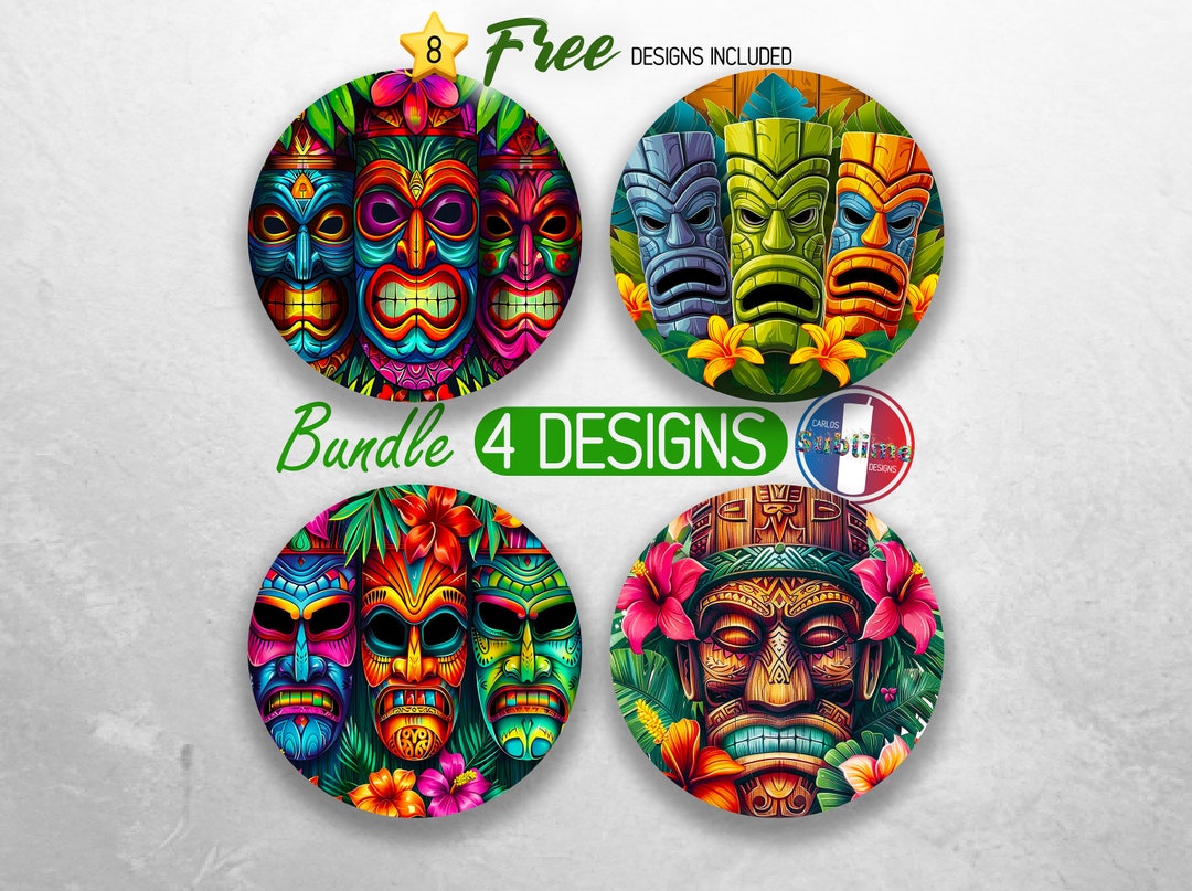 Tiki Mask Car Coaster PNG Bundle Hawaiian Tropical Coaster Png ...
