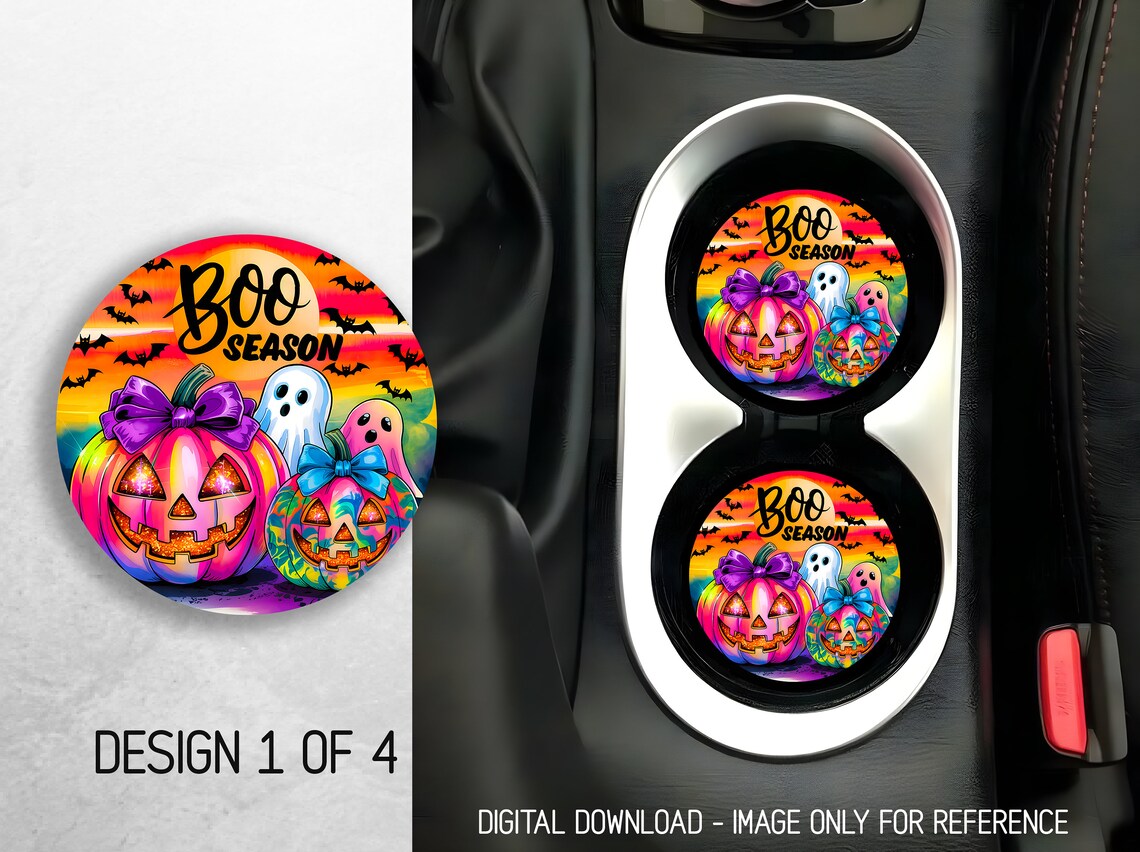 Boo Season Car Coaster PNG Bundle Pink Halloween Coaster Png ...