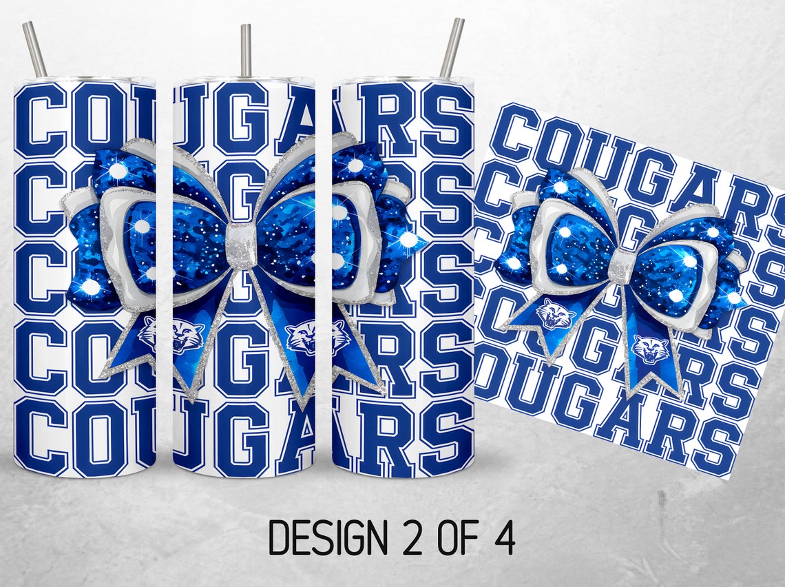 Cougars School Team Tumbler Wrap Bundle Mascot White Blue Team Football ...