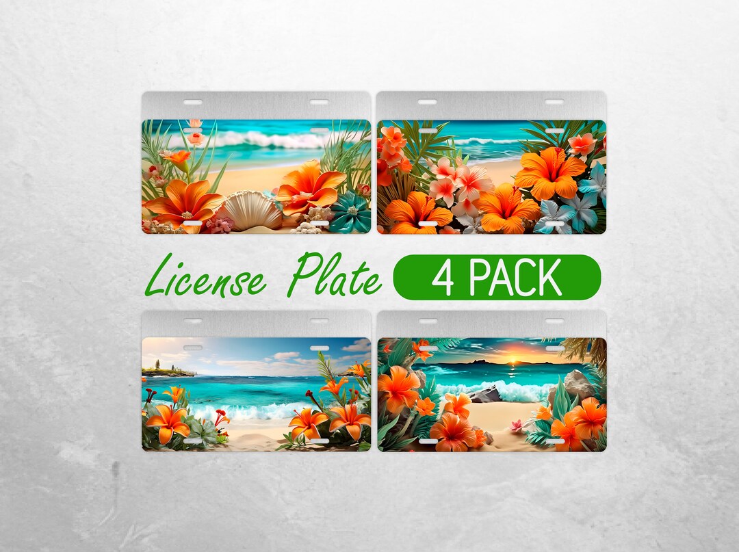 3D Hawaiian Beach License Plate PNG Floral Hawaii License Plate Design ...