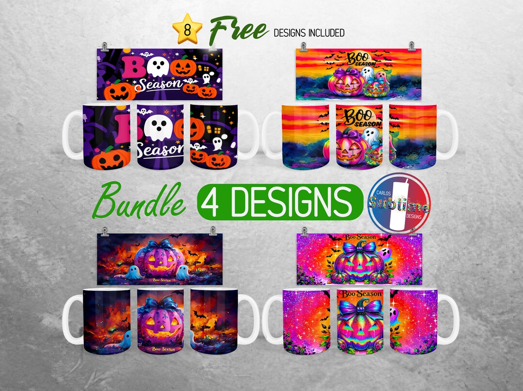 Boo Season Mug Wrap PNG Bundle Pink Halloween 11oz and 15oz Mug ...