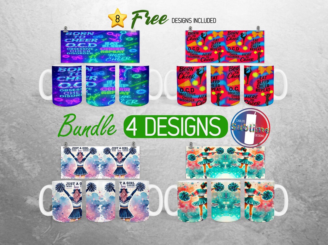 Cheer Cheerleader Mug Wrap Bundle Motivational Cheerleading Mug PNG ...