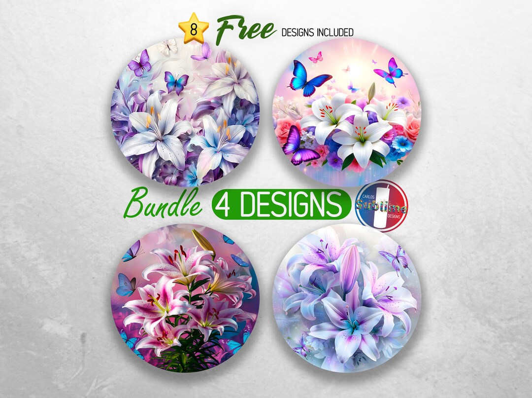 White Lily Car Coaster PNG Butterfly Lilies Car Coaster Sublimation ...