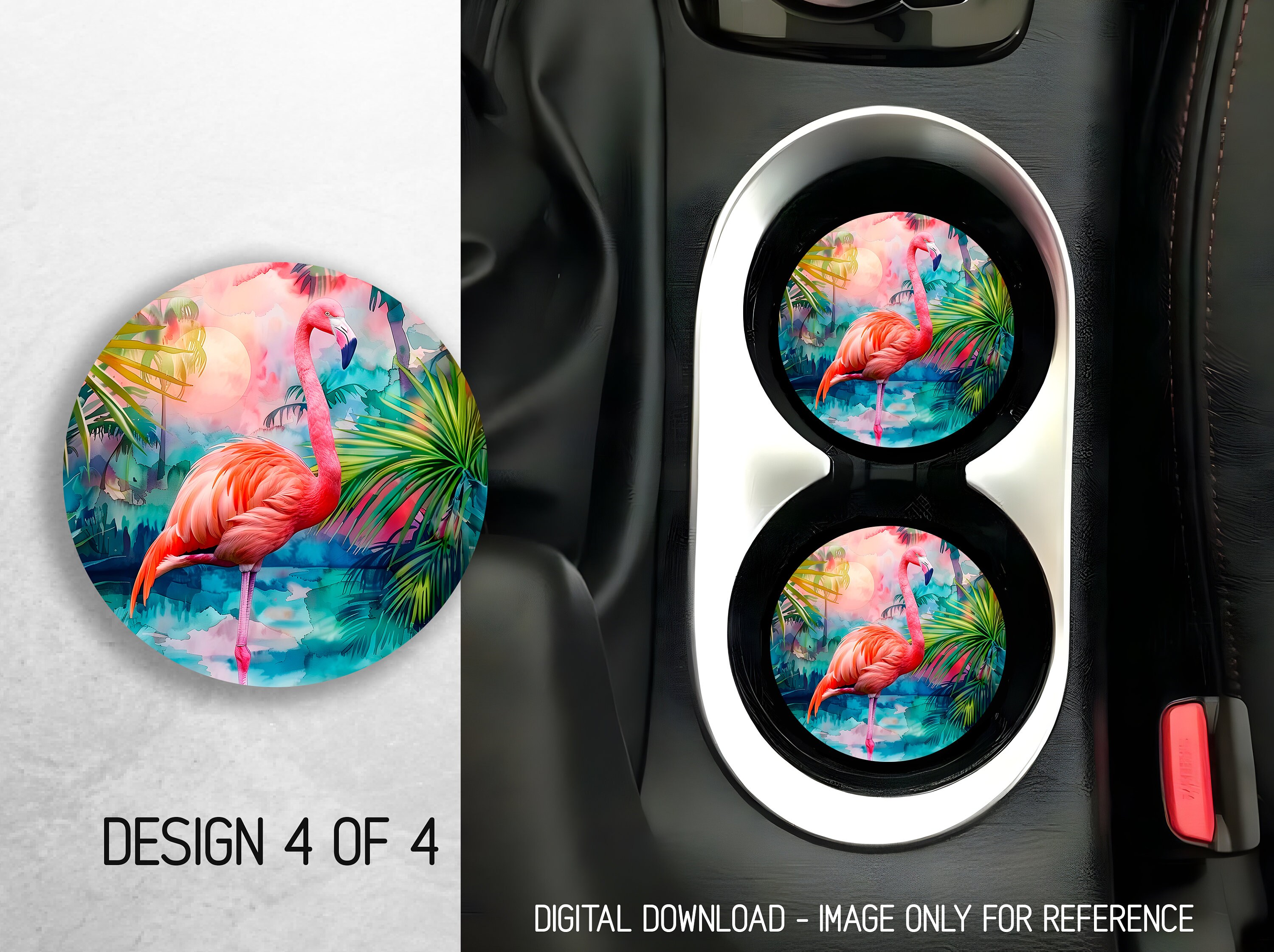 Pastel Flamingo Car Coaster PNG Pink Flamingos Car Coaster Sublimation ...