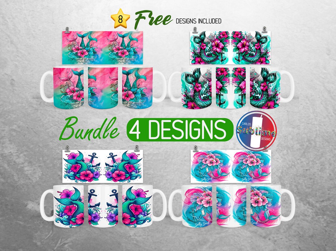 Mermaid Mug Wrap PNG Bundle Mermaid Tails Underwater 11oz and 15oz Mug ...