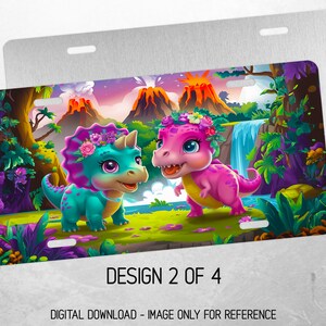 Pink Dinosaur License Plate PNG Bundle Kawaii Dino License Plate Design ...