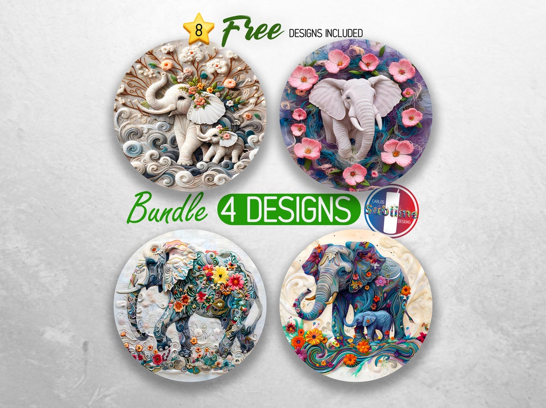 Embroidered Elephant Car Coaster PNG Floral Baby Elephant Car Coaster ...