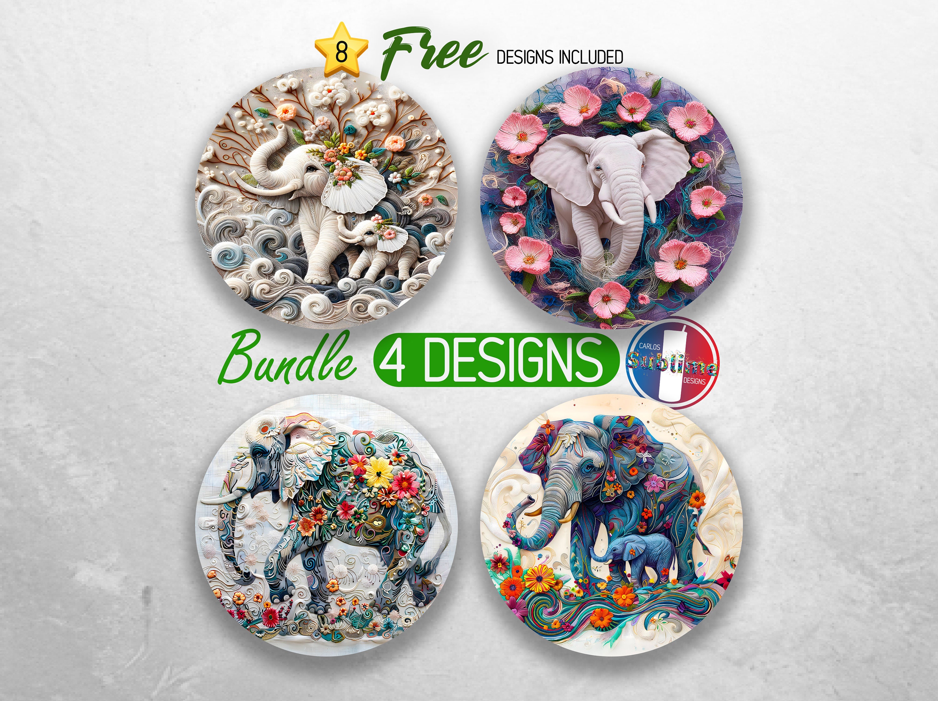 Embroidered Elephant Car Coaster PNG Floral Baby Elephant Car Coaster ...