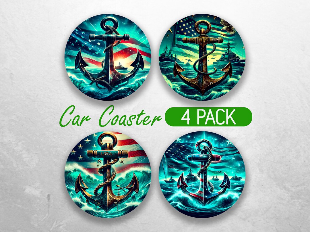 Navy Anchor Car Coaster PNG USA Flag Military Car Coaster Sublimation ...