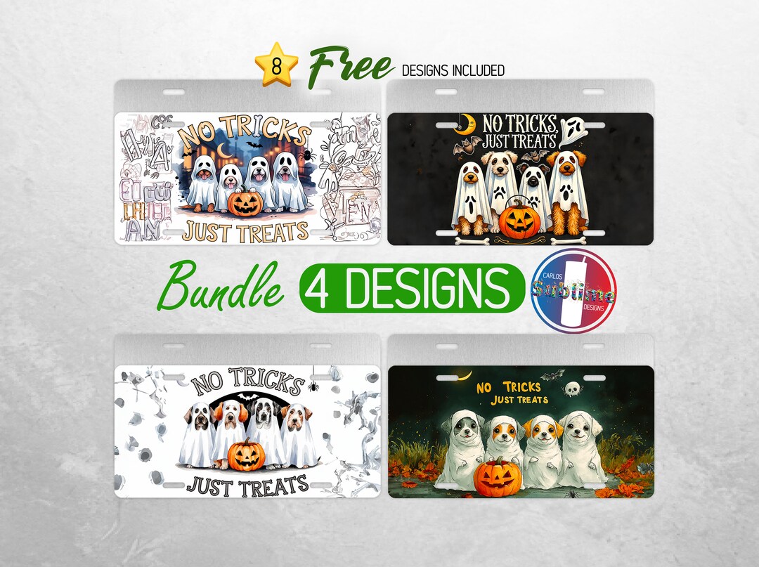 Cute Halloween Dogs License Plate PNG No Tricks Just Treats License ...