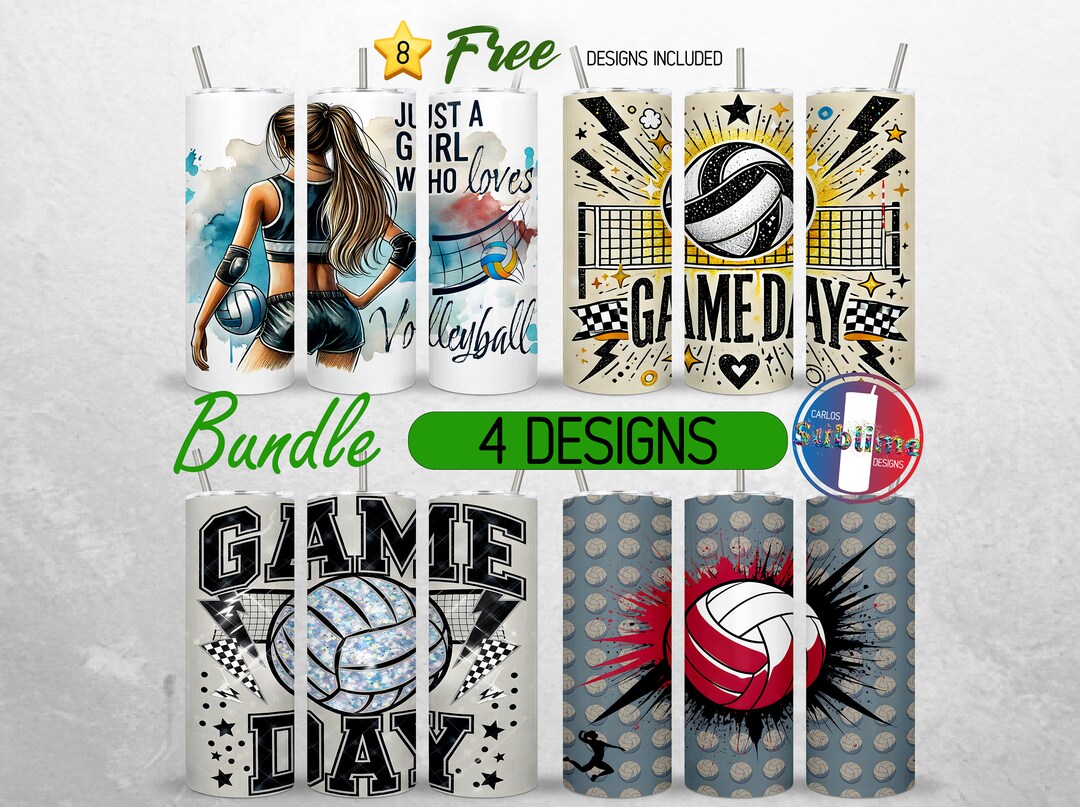 Volleyball Tumbler Wrap Bundle Game Day 20oz Tumbler PNG Volleyball ...