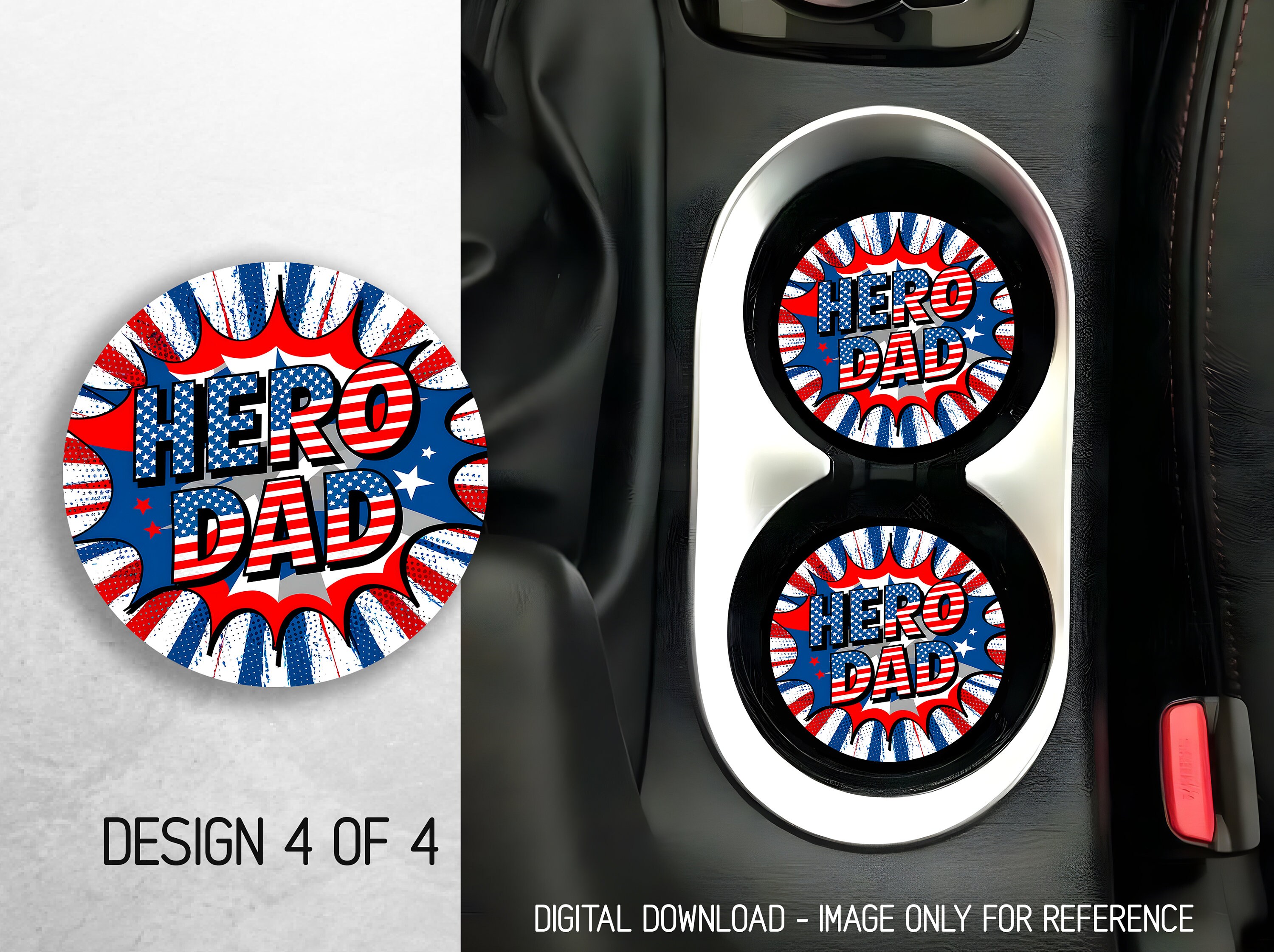Retro Fathers Day Car Coaster PNG Patriotic Dad Car Coaster Sublimation ...