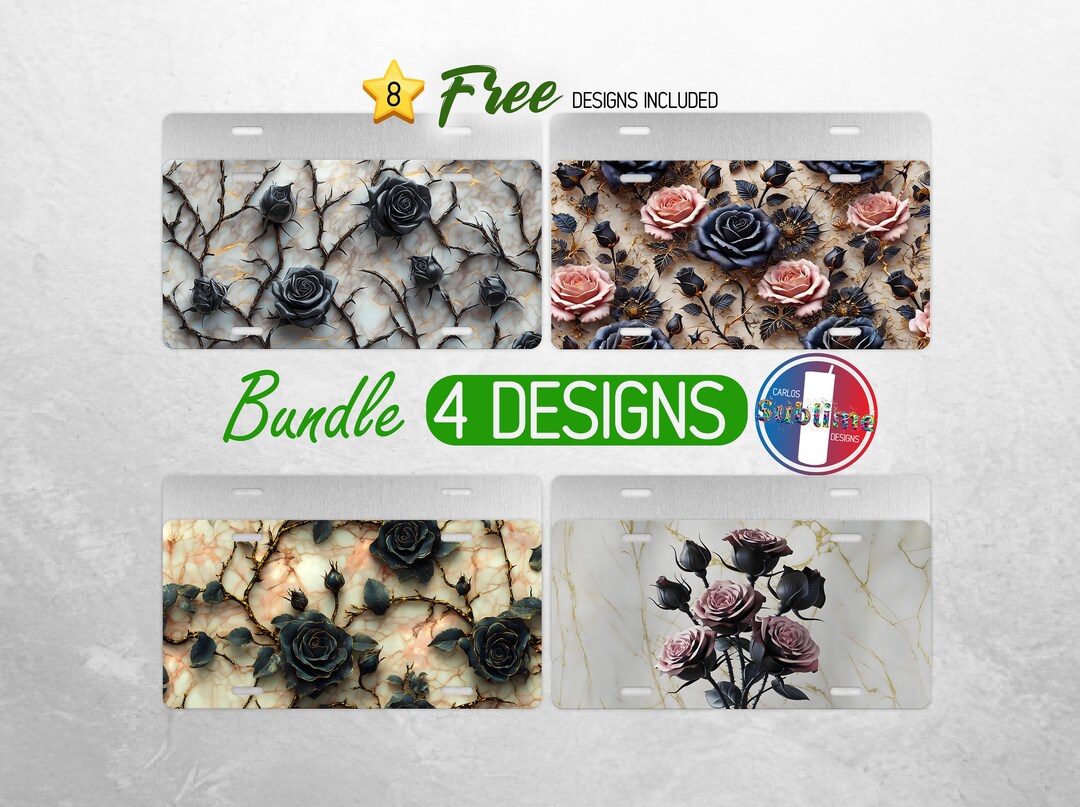 3D Pink Roses License Plate PNG Floral Rose License Plate Design ...