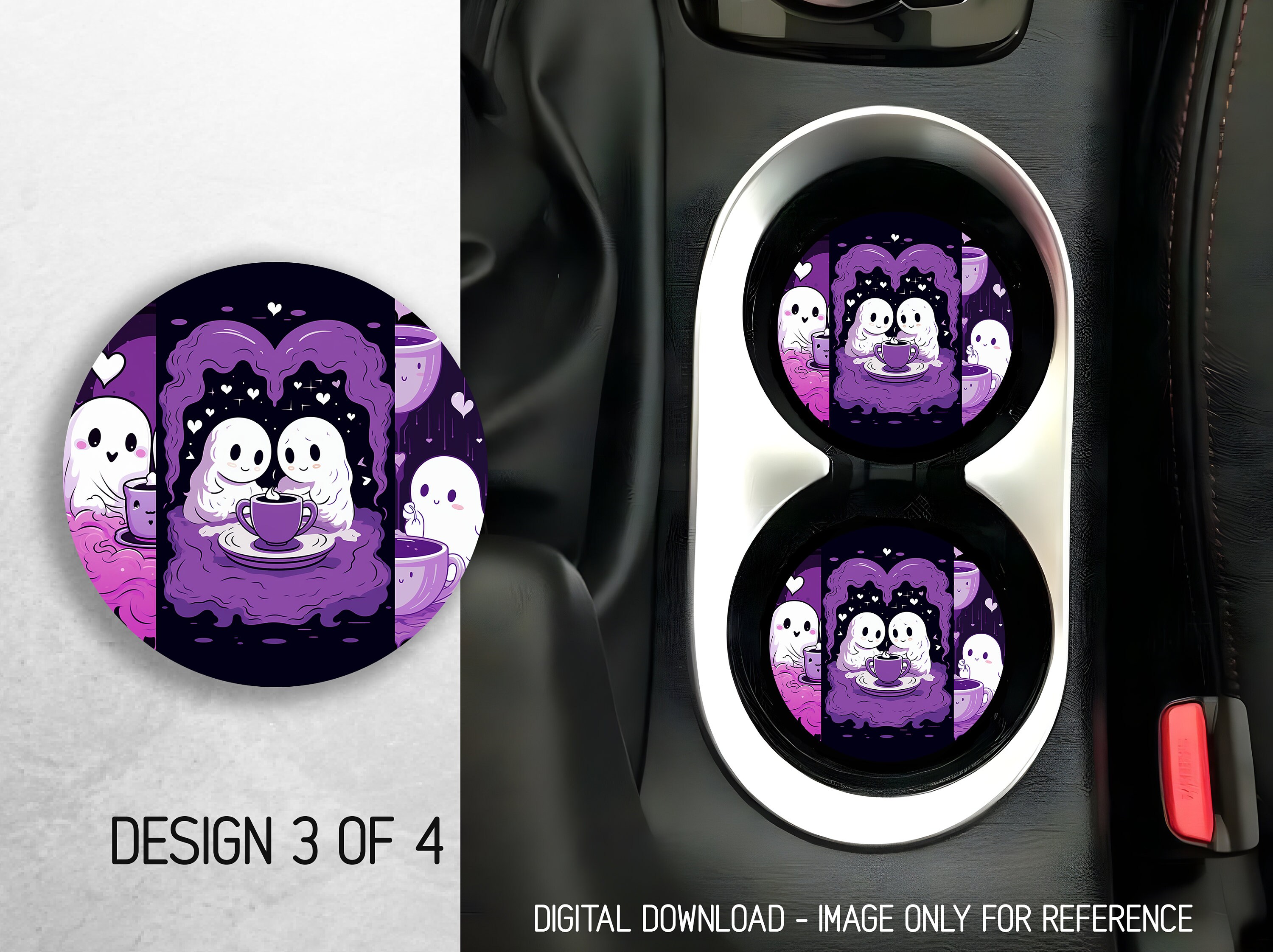 Halloween Cute Ghost Car Coaster PNG Bundle Tarot Card Ghosts Coaster ...