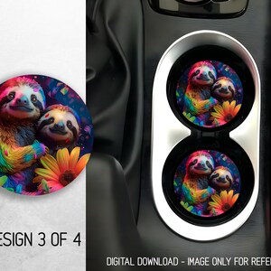 Sloth Sunflowers Car Coaster PNG Floral Cute Sloth Car Coaster ...