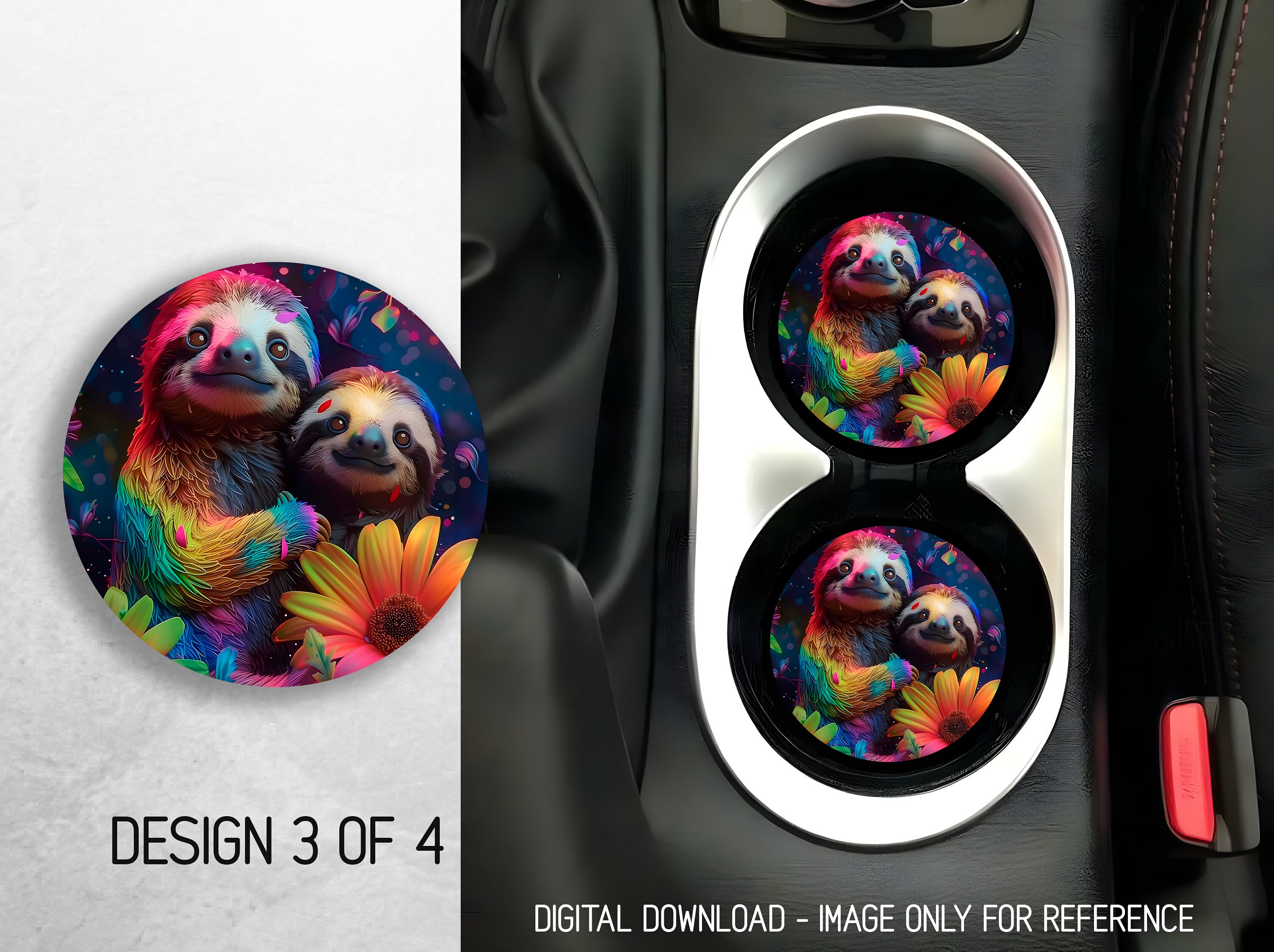 Sloth Sunflowers Car Coaster PNG Floral Cute Sloth Car Coaster ...