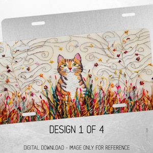 Embroidered Cat License Plate PNG Floral Baby Cat License Plate Design ...