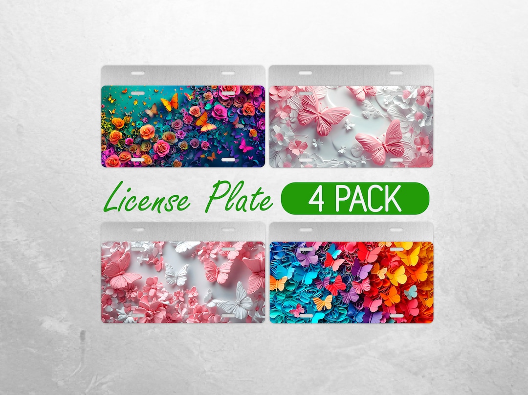 3D Butterflies License Plate PNG Floral Butterfly License Plate Design ...