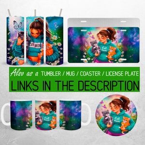 Cat Mom Car Coaster PNG Cat Woman Car Coaster Sublimation Designs ...