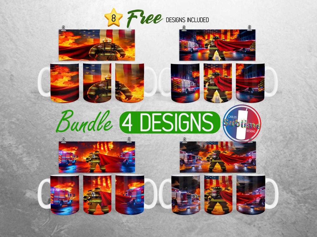 Super Hero Firefighter Mug Wrap Bundle American Fireman Mug PNG Design ...