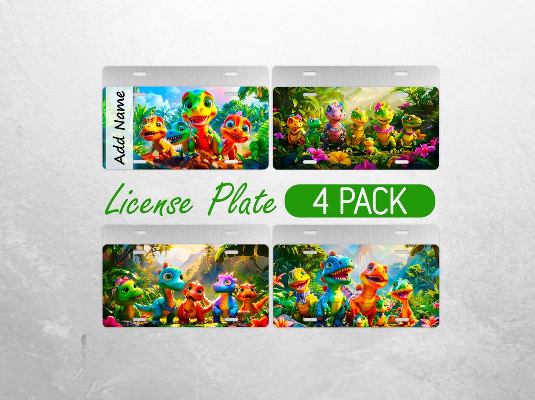 Cute Dinosaurs License Plate PNG Dino Add Name License Plate Design ...